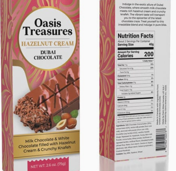 Oasis Treasures Hazelnut Cream Dubai Bar 24ct